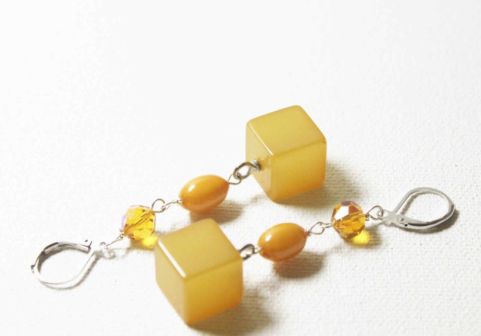 Bakelite Cube Earrings Handmade Vaseline Yellow Swarovski OOAK Artisan ...