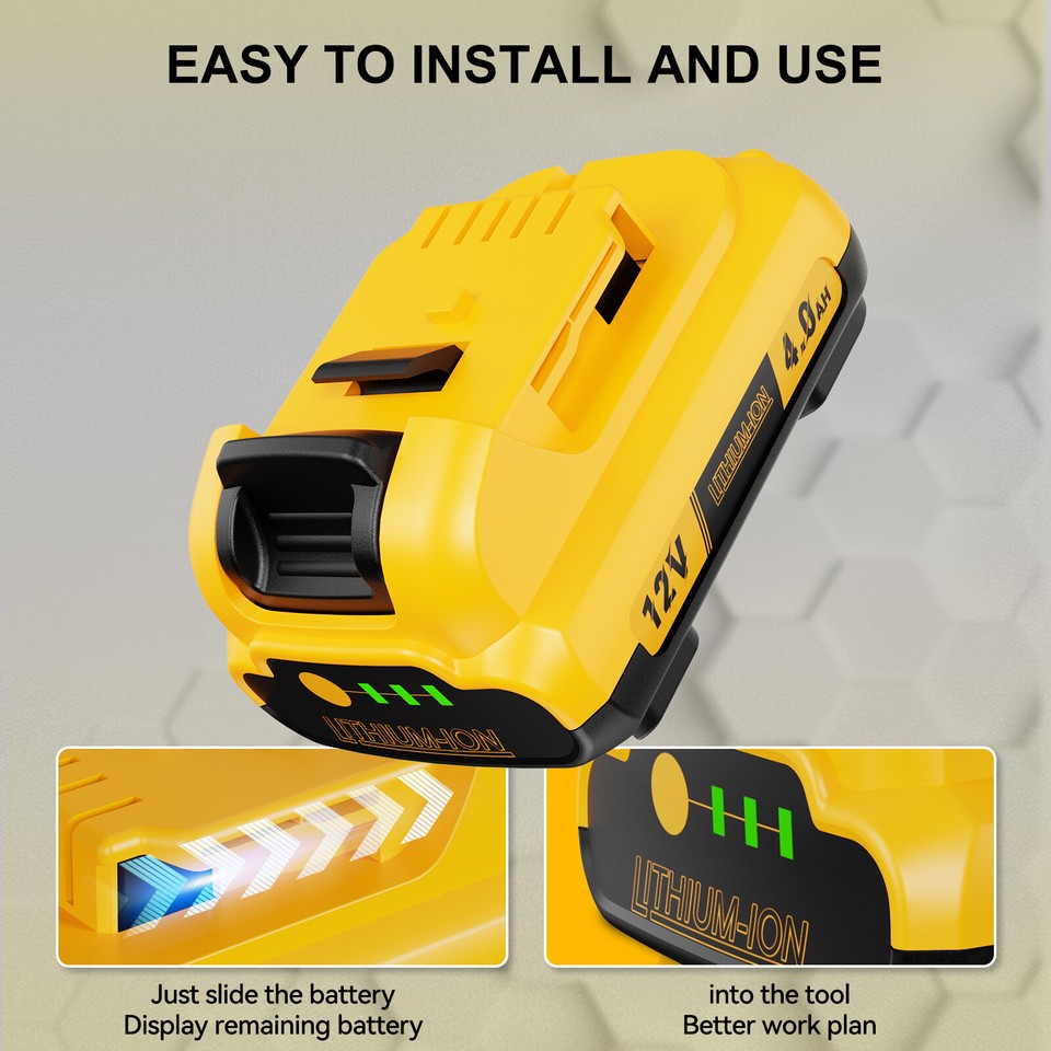 2Pack 12V 4.0Ah 12Volt Max Lithium-ion Battery For DeWalt DCB127-2 ...