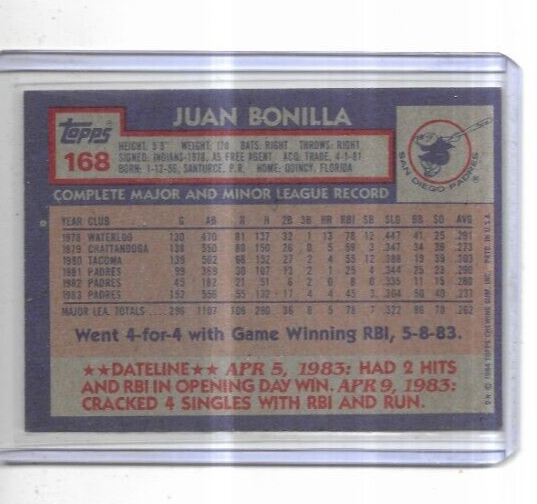 1984 Topps #168 Juan Bonilla San Diego Padres | eBay