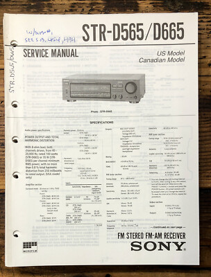 Sony STR-D565 STR-D665 Receiver Service Manual *Original* | eBay