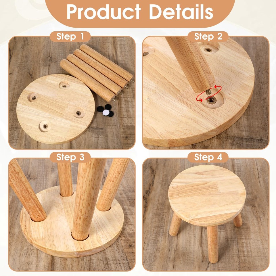 Natural Solid Wood Step Stool 9 Inch Short Sit Chair Portable Round ...