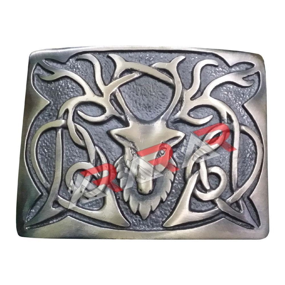 Scottish Buckle Highland Stag Head Kilt Belt Buckle Chrome Antique Jet ...