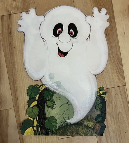Vintage 80s Halloween Die Cut Ghost in Graveyard Decor Hallmark Smiling ...