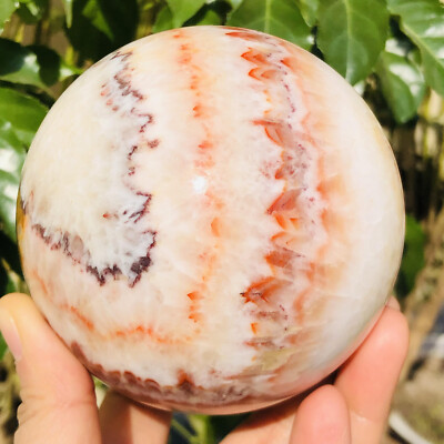2.46LB Natural Red stripe pork stone Quartz Crystal Sphere Ball Healing ...
