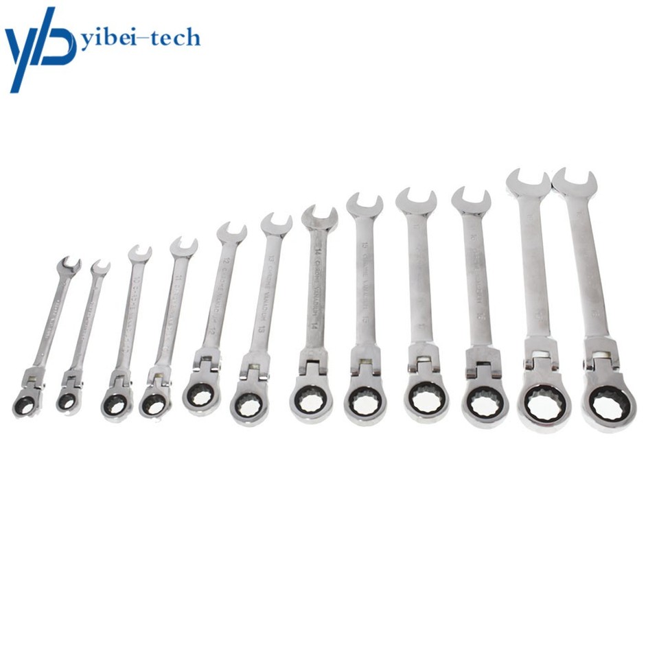 12pc 8-19mm Metric Flexible Head Ratcheting Wrench Combination Spanner ...
