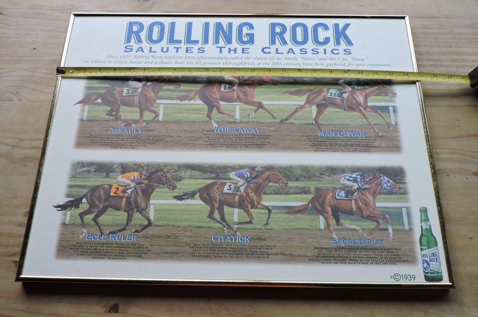 ROLLING ROCK BEER, LATROBE, PA. "Classics of Horse Racing" Framed Sign ...