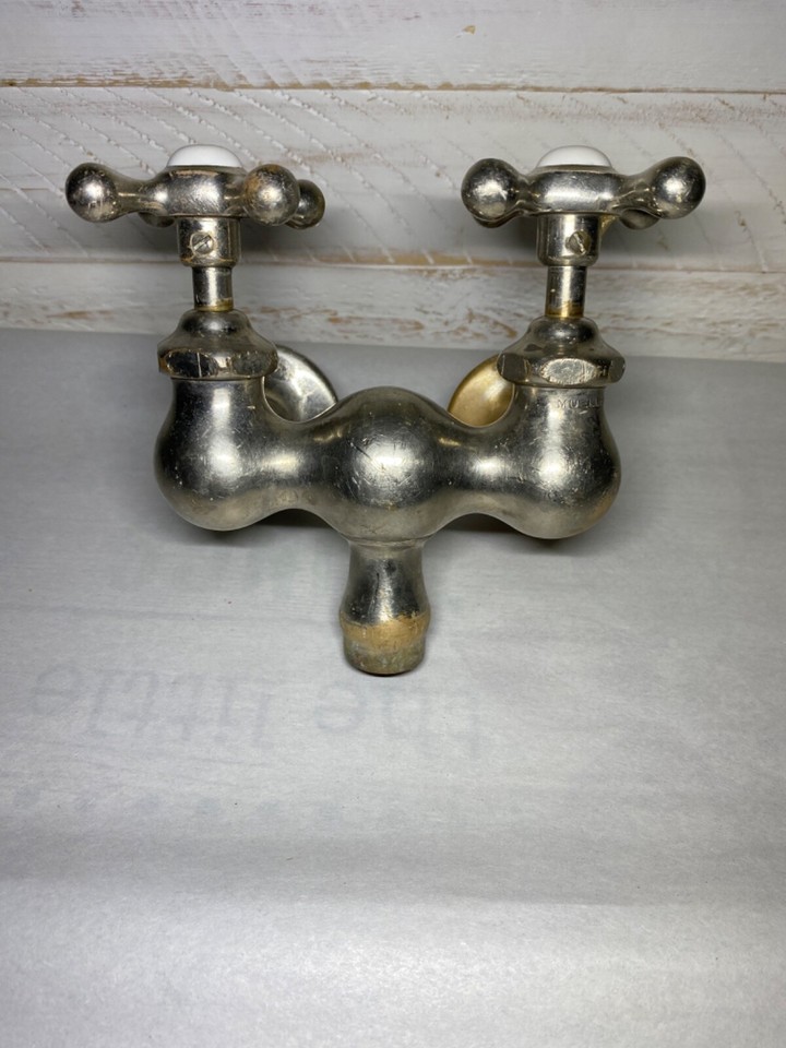 Antique Mueller hot cold faucet nickle salvage good antique cond claw ...