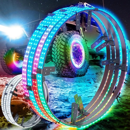 4pack 15.5" Car Row Wheel Ring Lights, Wheel Rim Lights w/ RGB Chasing ...