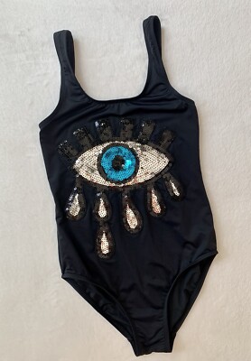EVIL EYE Bathing Suit STELLA COVE Sequin BLING One piece BLACK Girl’s ...