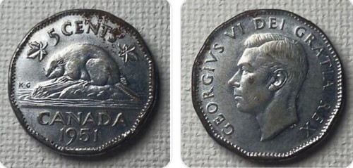 1951 CANADA 5 CENT COIN! RARE NON COMMEMORATIVE VARIETY - KING GEORGE ...