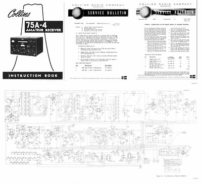 COLLINS 75A-4 INSTRUCTION / SERVICE MANUAL + 11x17" SCHEMATIC + 4 x ...