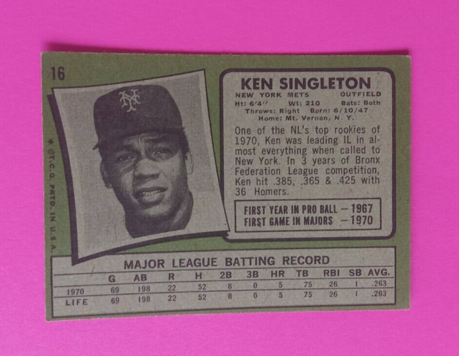 1971 Topps Baseball Ken Singleton Rookie ( Mets ) #16 ( EX-EXMT ) | eBay
