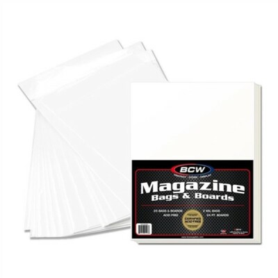 50 BCW Premade Magazine Clear Archival Poly Bag + Acid Free Backer ...