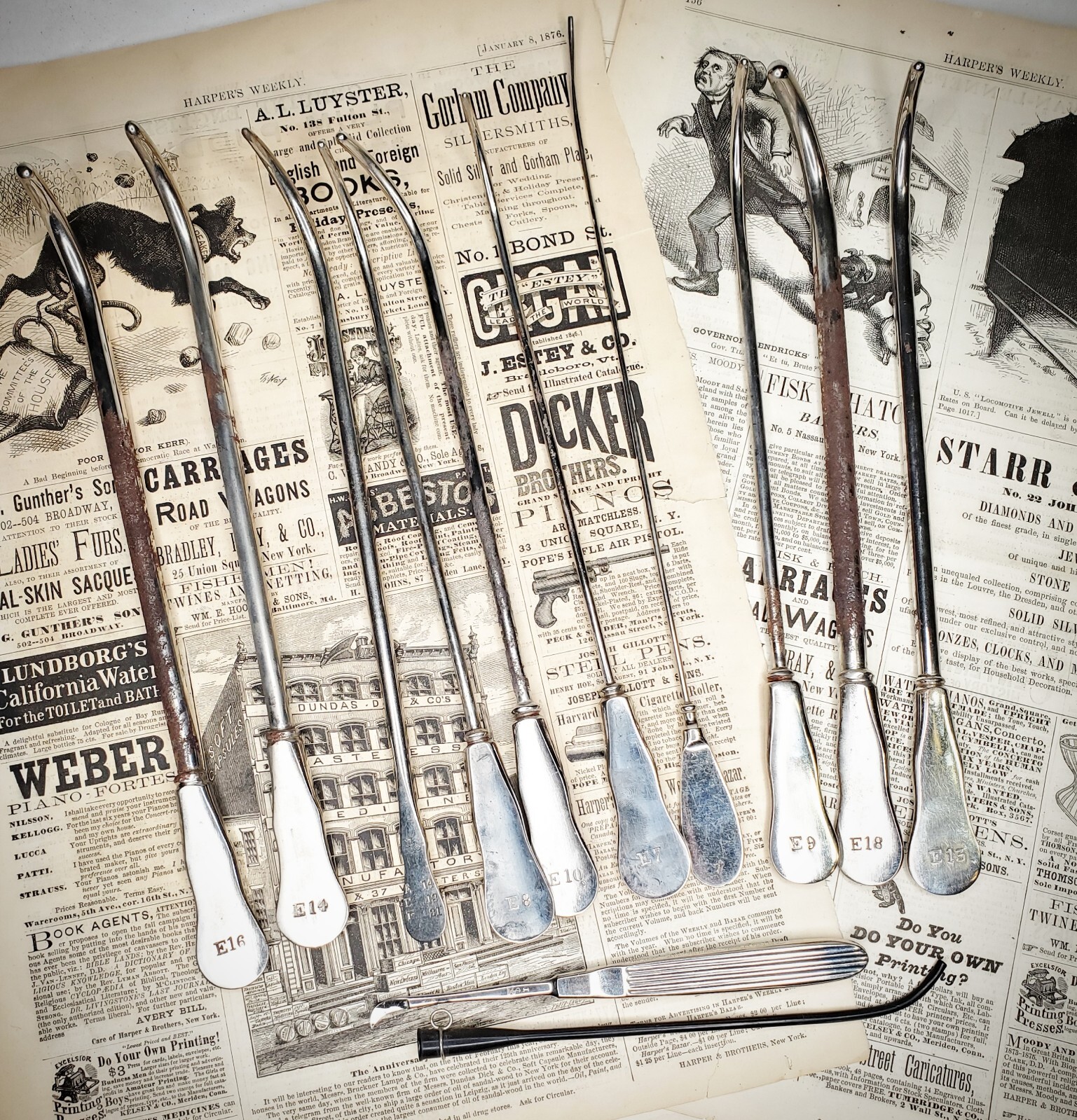ANTIQUE MEDICAL SURGICAL UTERINE SOUNDS DILATOR INSTRUMENTS SET ...