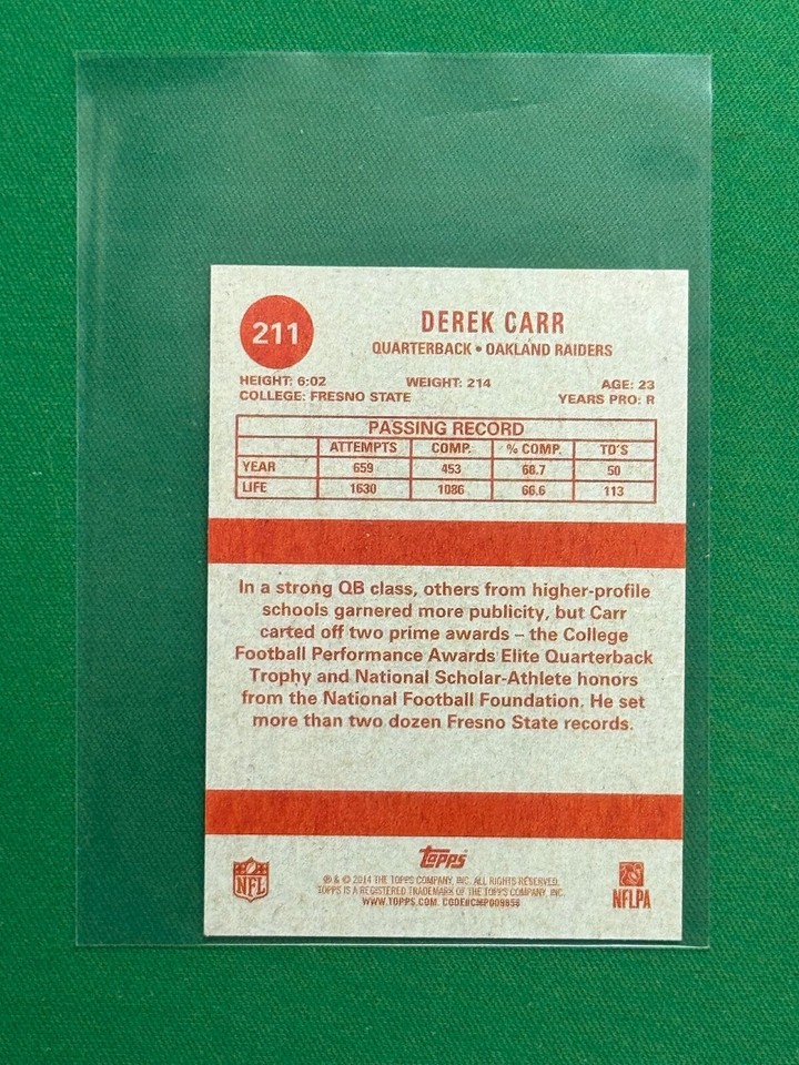 2014 Topps Football 1963 Mini #211 Derek Carr RC | eBay