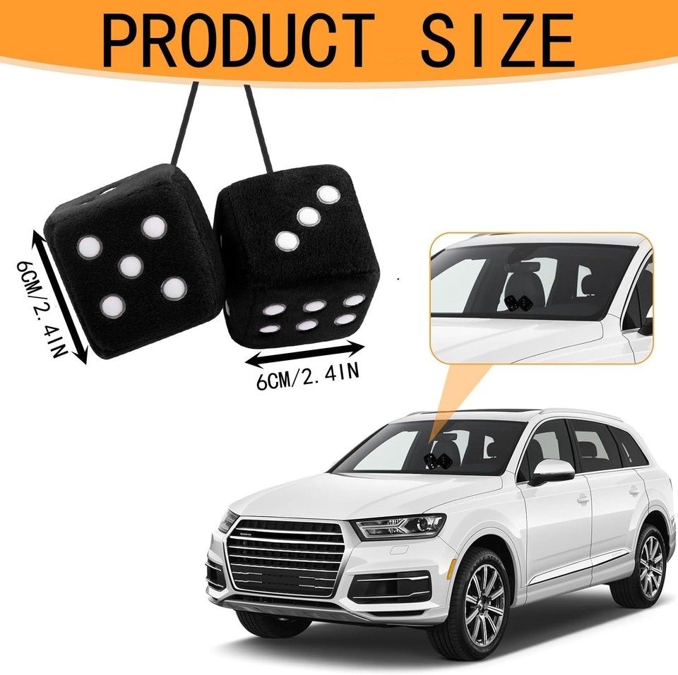 Fuzzy Dice for Car Mirror – 2-Piece Plush Hanging Dice (Black) | eBay UK