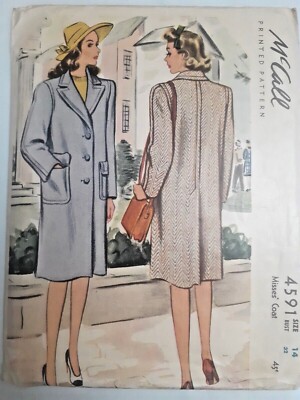 Dress Coat Tweed Wool 14 Long McCalls 4591 Sewing Pattern Cut VTG 40's ...