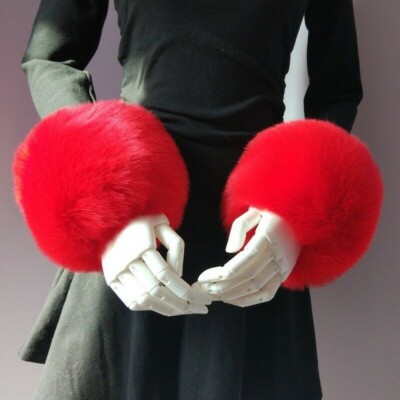 Ladies Faux Fox Fur Wristband Arm Wrist Warmer Cuff Lap Gloves Muff ...