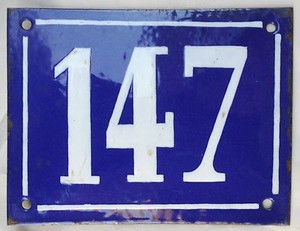 Large old French house number 147 door gate plate plaque enamel steel ...