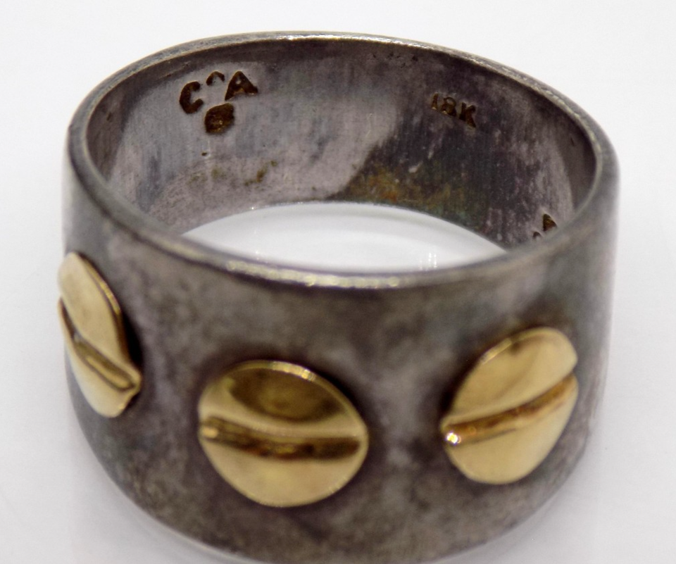 C^A Charles Addison Canada Sterling Silver 18k solid gold Ring sz 7.75 ...