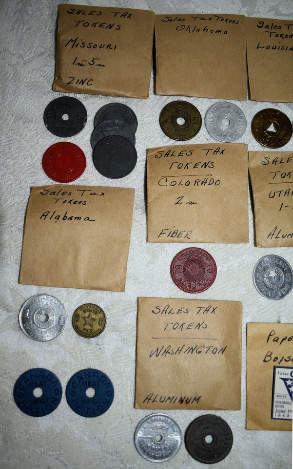 G6. 48x US SALES TAX TOKENS PAPER CENT & PRE-PAID TAX RECEIPTS ...