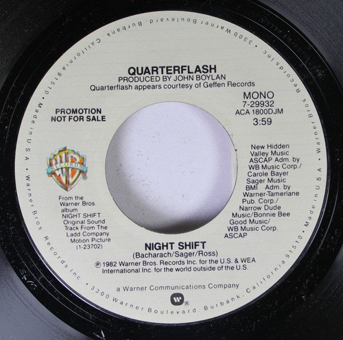 Rock Promo 45 Quarterflash - Night Shift / Night Shift On Warner Bros ...