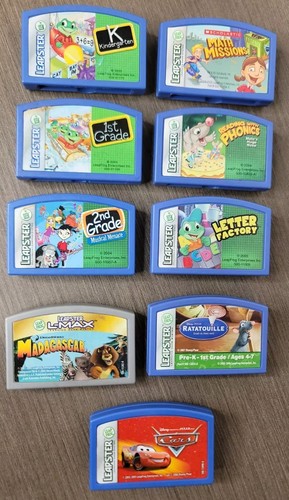 Lot Of 9 Leap Frog Leapster games Math Letters Reading Cars Disney ...