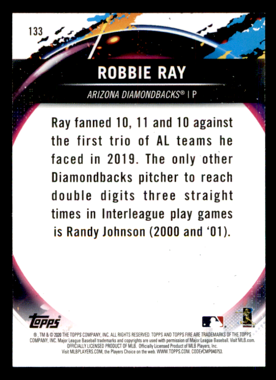 2020 Topps Fire Robbie Ray Blue Chip #133 Arizona Diamondbacks | eBay