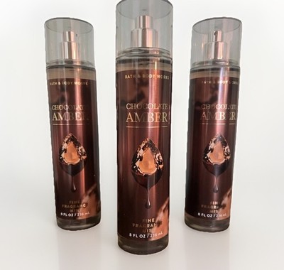 3 BATH & BODY WORKS CHOCOLATE AMBER FINE FRAGRANCE MIST BODY SPRAY 8 OZ ...