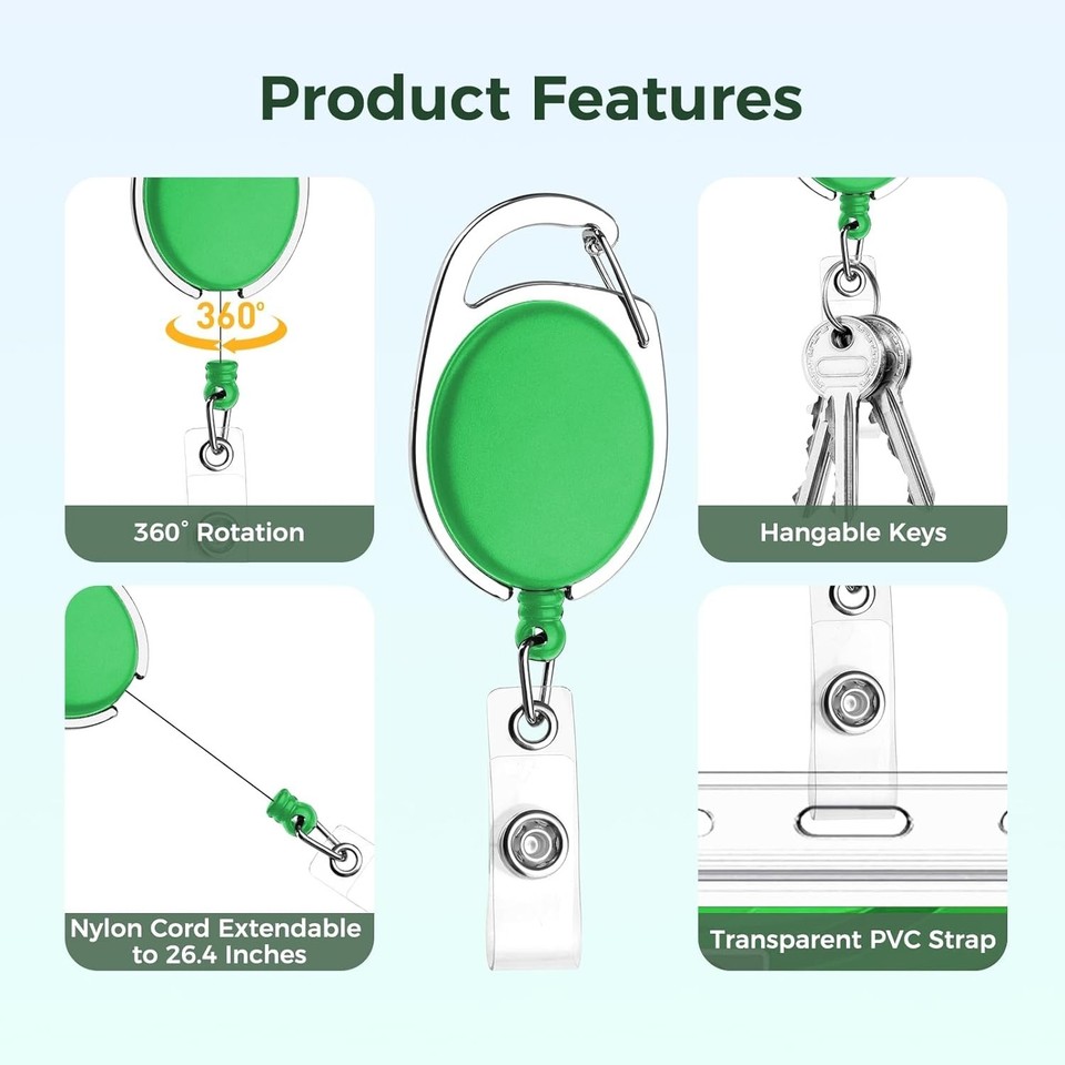 5 Retractable Key Chain Heavy Duty ID Card Fob Lot Belt Clip Lanyard ...