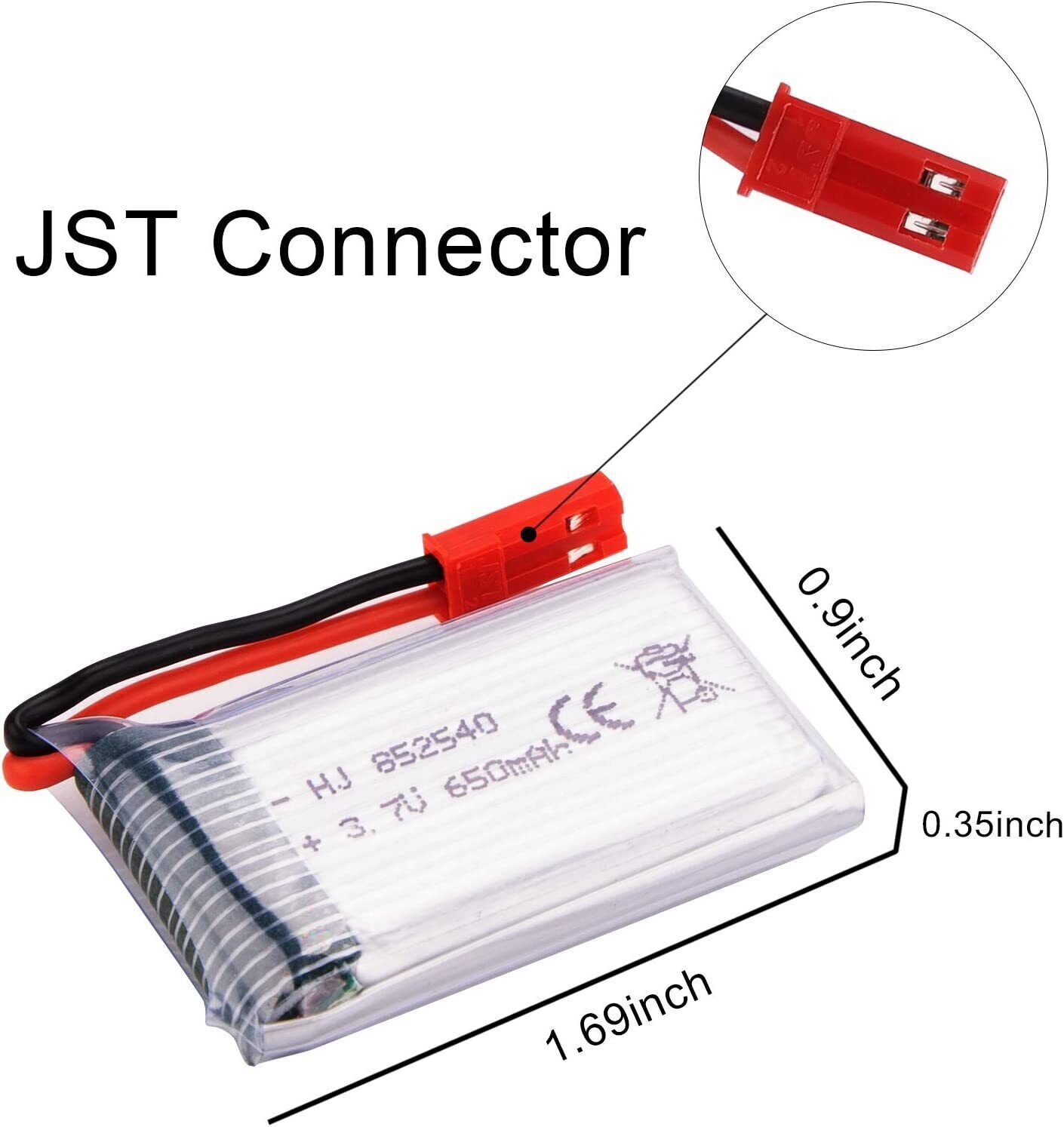 6PCS 3.7V 650mAh LiPo Battery JST Plug Connector with USB Charger for ...