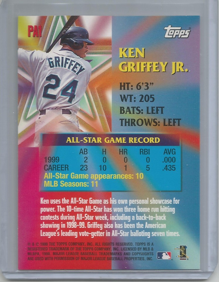 Ken Griffey Jr 1999 Topps Perennial All-Stars HOLOFOIL INSERT Card PA1 ...