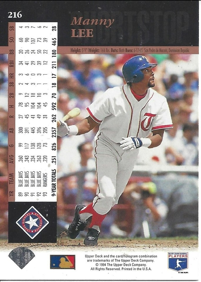 1994 Upper Deck Electric Diamond Manny Lee 216 Rangers EXMT | eBay