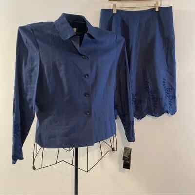 NWT Kasper Blue Suit Jacket and Skirt Eyelet Trim on Hem and Sleeves | eBay