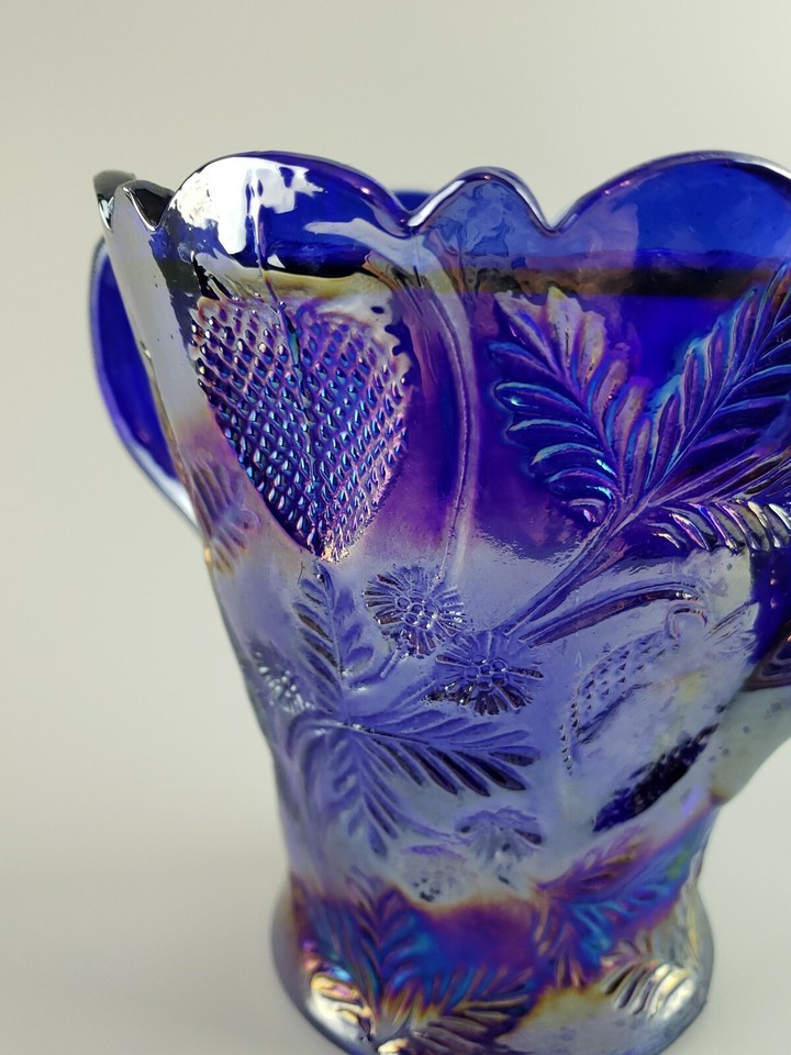 Vintage Carnival Glass Iridized Blue Inverted Strawberry Candy dish Two ...