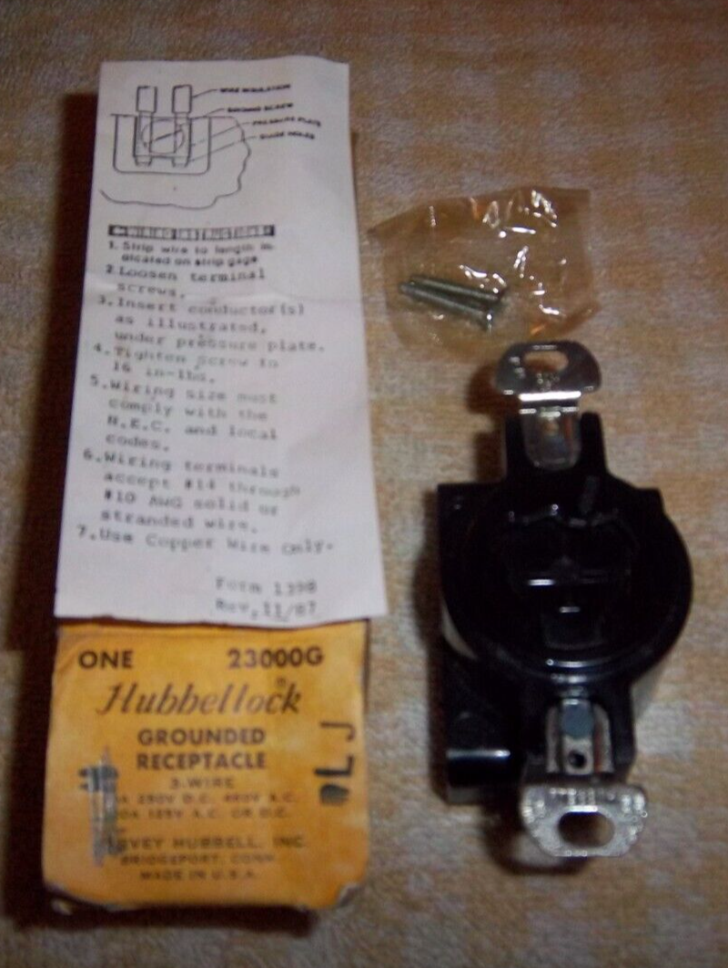 HUBBELL HUBBELLOCK 23000G HBL23000G 20 AMP 125 V 10 AMP 250 VDC 460 VAC ...