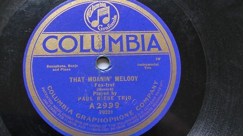 Paul Biese Trio 78rpm Single 10-inch Columbia Records #A-2999 That ...