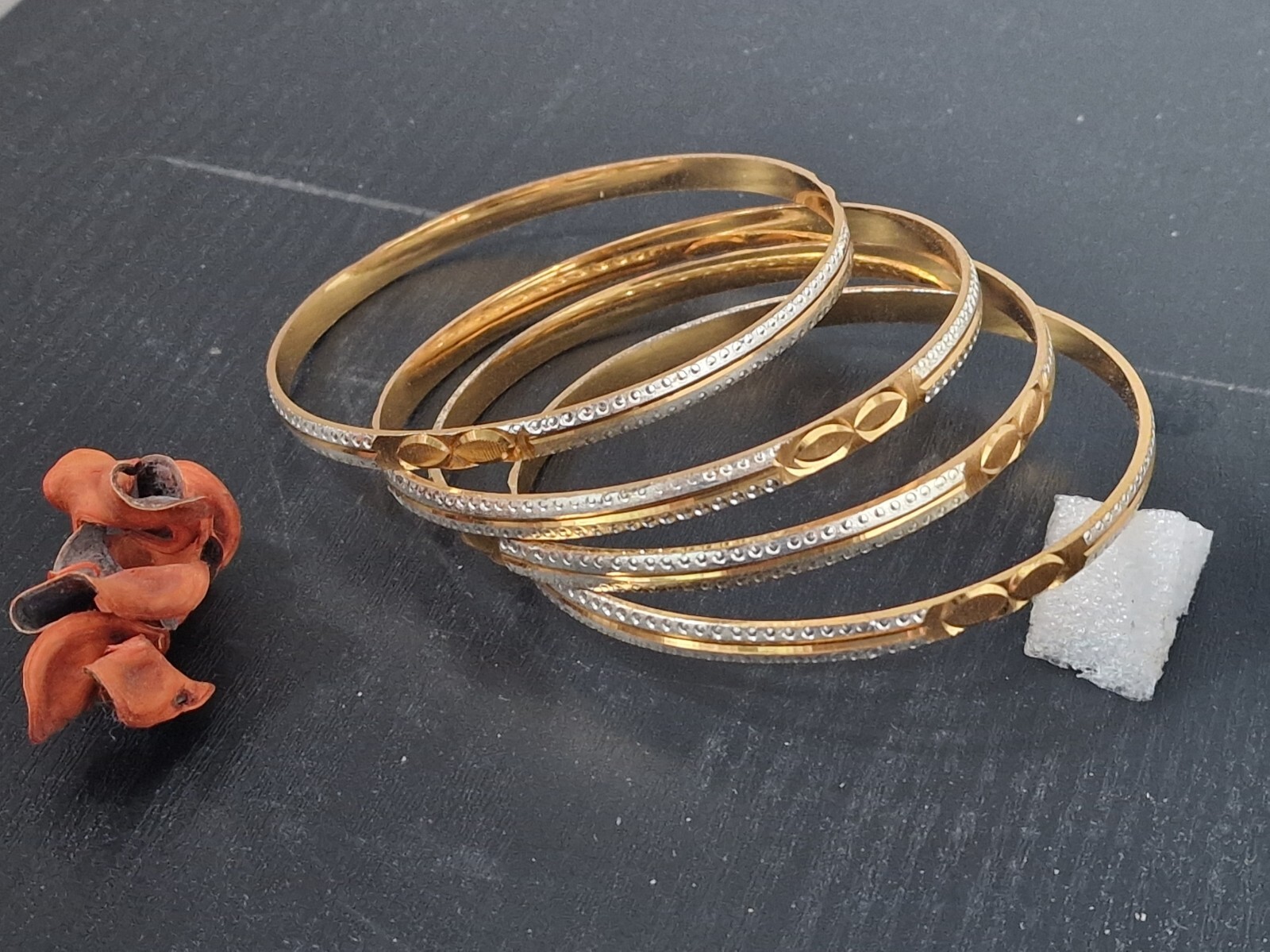 Plus Size Ladies Yellow Gold Plated large Bangle Bracelet Set 2.10 & 2. ...