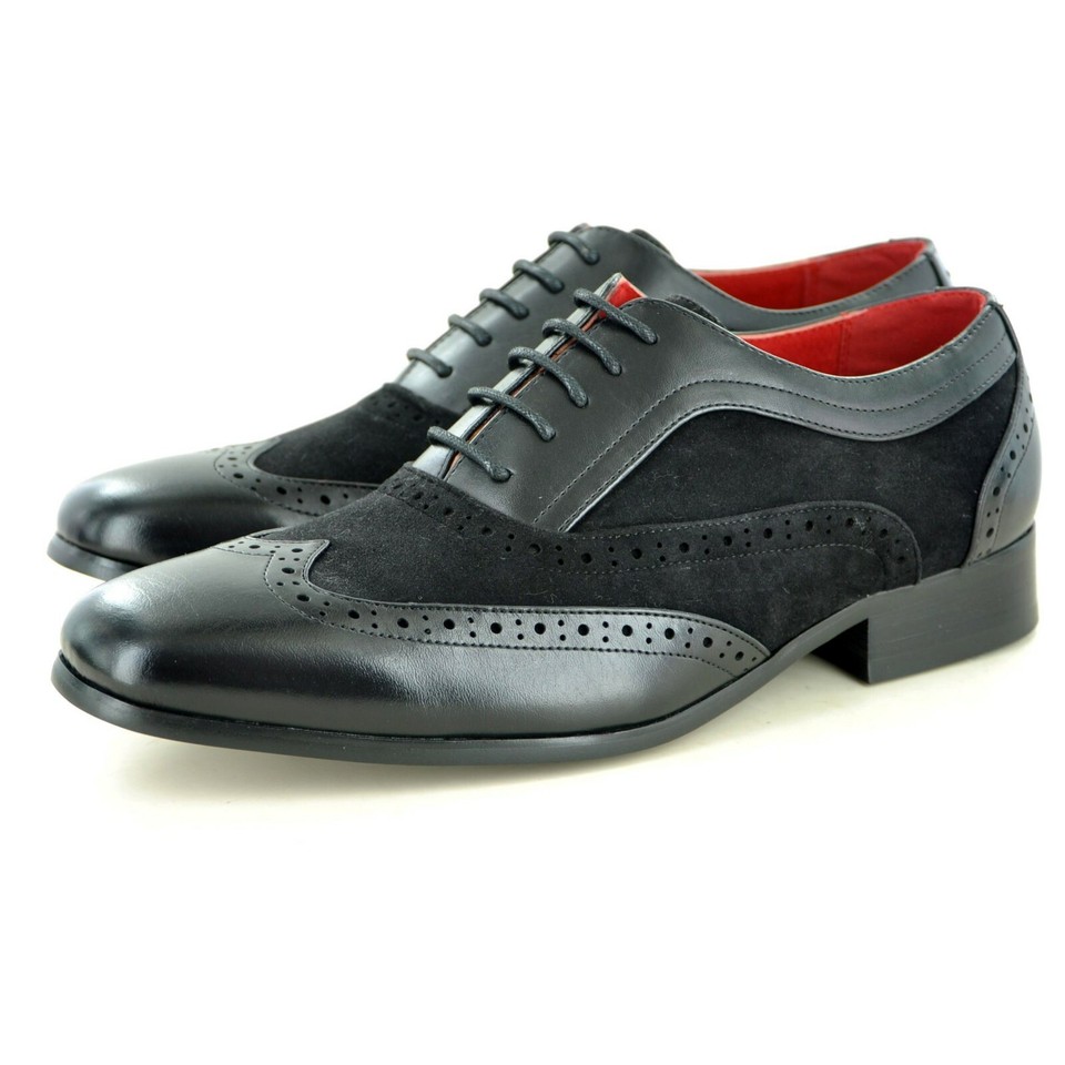 New Mens Dance Shoes Black Red White Brogue Spats Leather Lined in UK ...