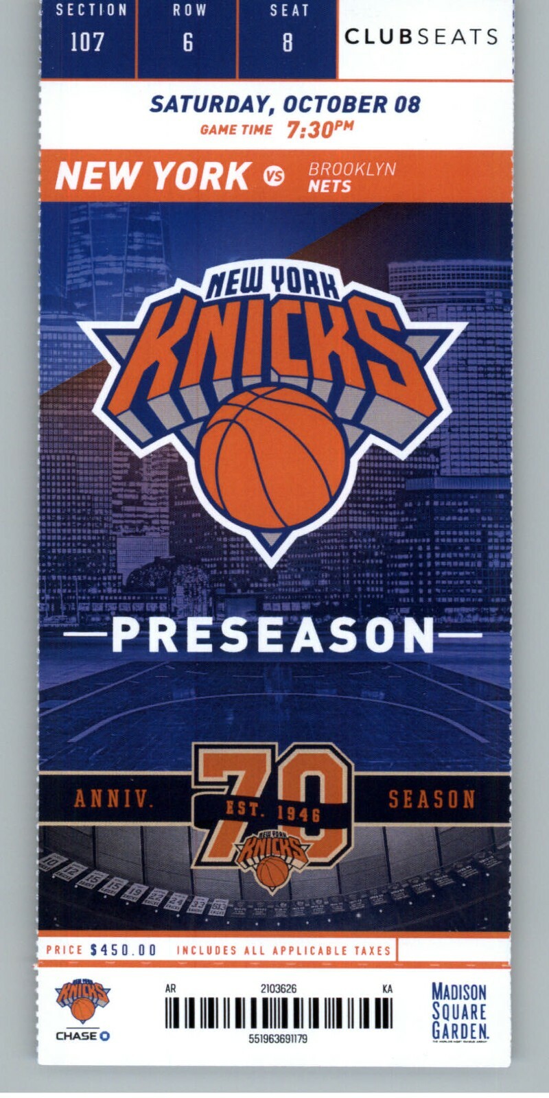 Brooklyn Nets vs New York Knicks 10/8/2016 Full Ticket | eBay
