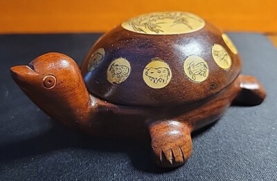 Hand Carved Chinese Zodiac Turtle Wood Animal Figurine Collectible | eBay