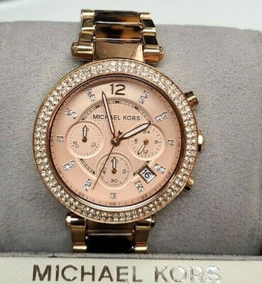 Michael Kors Chronograph Parker Rose Gold-tone Tortoise Acrylic Watch ...