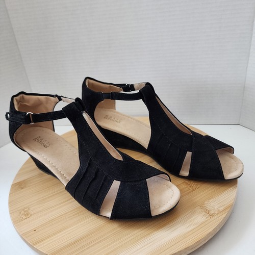 Basic Editions Womens Sasha Black Open-Toe Dress Wedge Heel Sandal Shoes 9 1/2 M | eBay