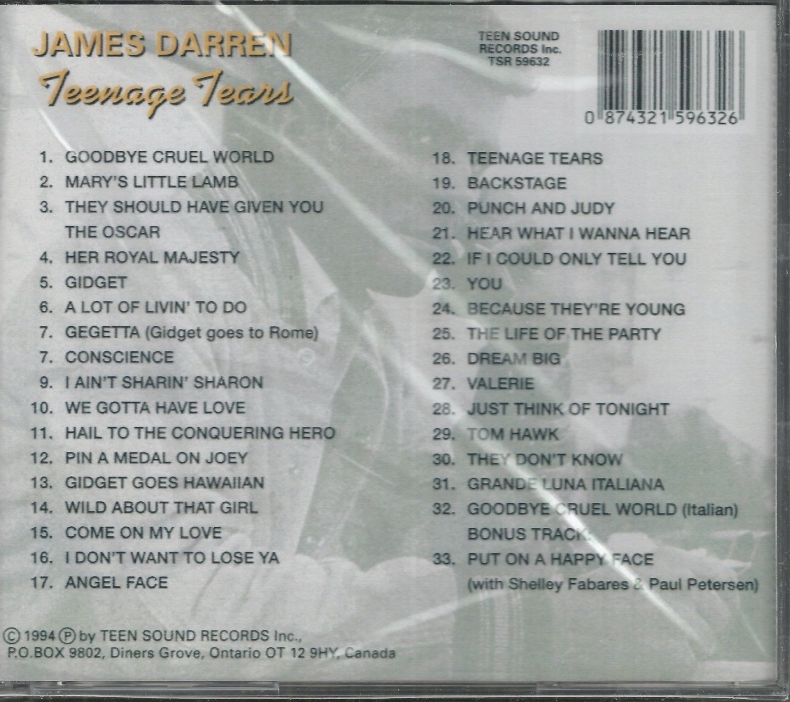 Best of / Teenage Tears 33 Cut by Darren, James (CD, 2014) for sale ...