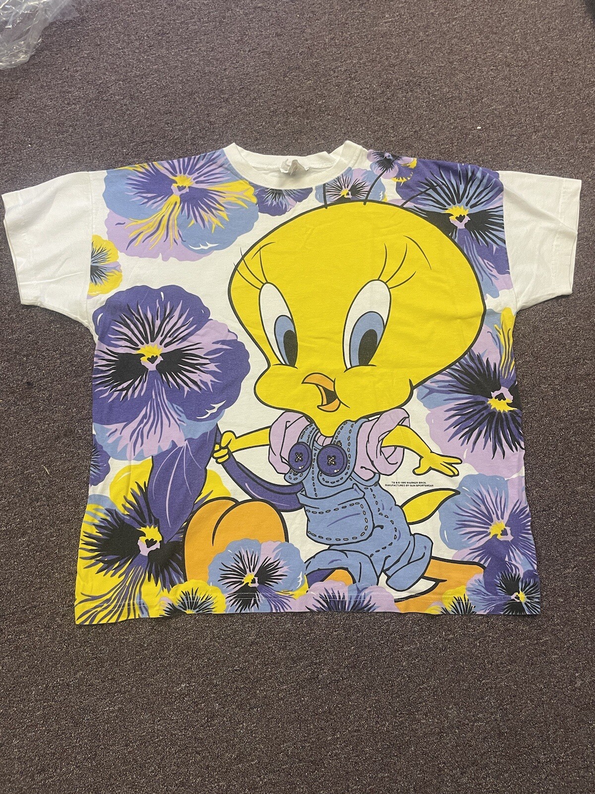 Vintage 90s Men's Looney Tunes Tweety Bird Flowers AO… - Gem