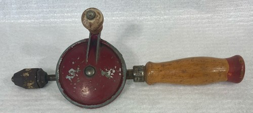 Vintage Rotary Hand Drill Wood Primitive Handle Crank Gears Workshop ...