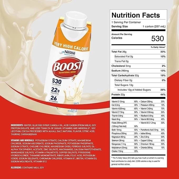 Boost Very High Calorie Vanilla Nutritional Drink – 22G Protein, 24 ...