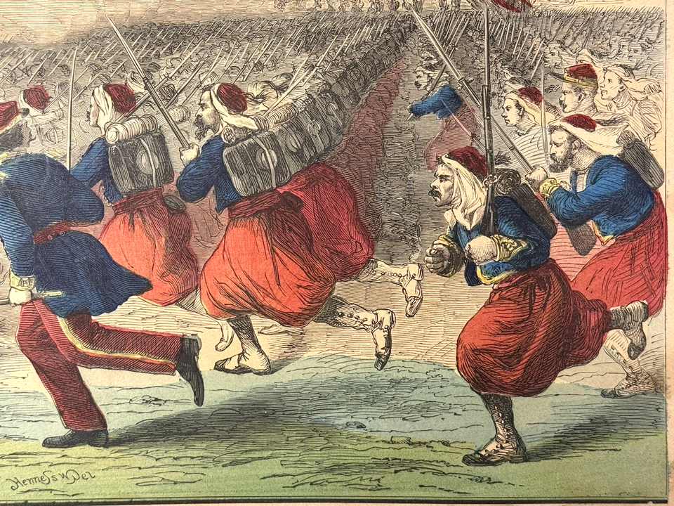 EXQUISITE CIVIL WAR ERA COLORIZED LITHOGRAPH / "CHARGE OF DURYEE'S ...