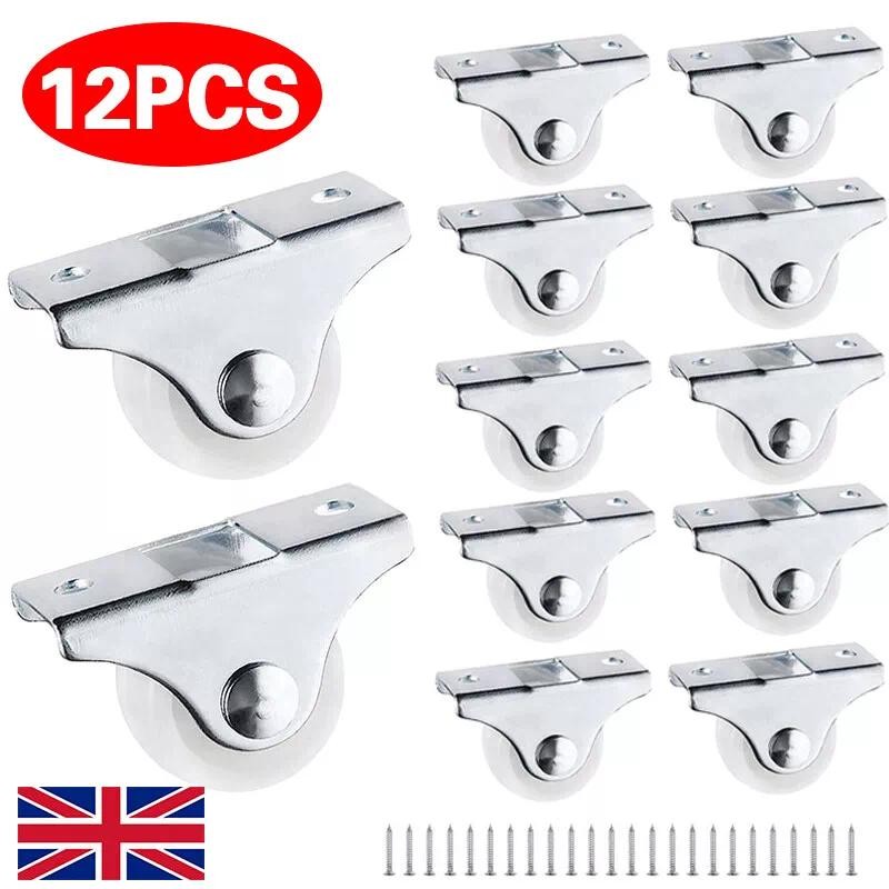 12X Fixed Castor Wheels for Furniture Cabinet Small Casters Non-Swivel ...