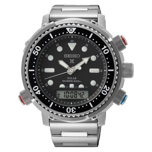 New Seiko Prospex SNJ033P1 Arnie Solar Black Silver Anadigi Diver Watch ...